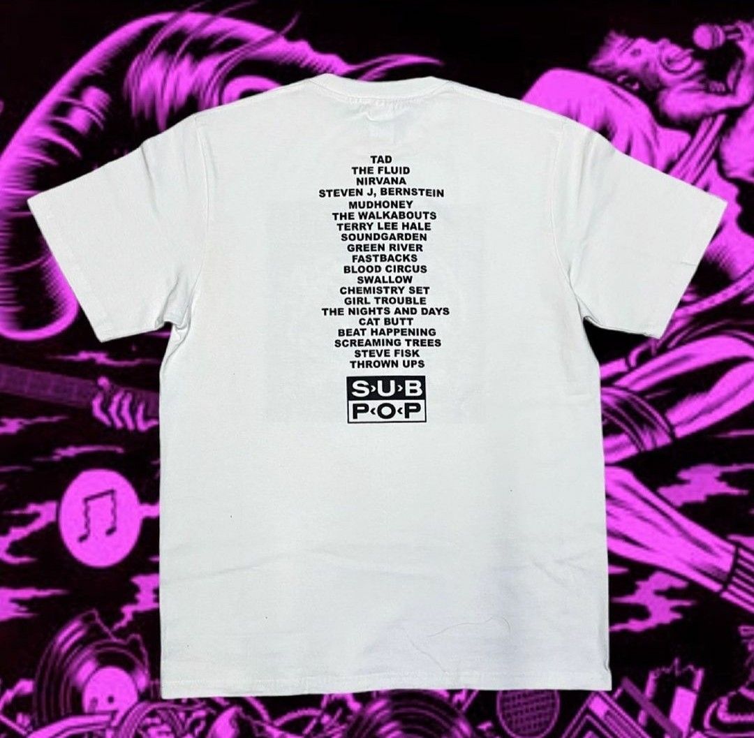 Kaos Sub Pop 200 Kurt Cobain, Fesyen Pria, Pakaian , Atasan di Carousell