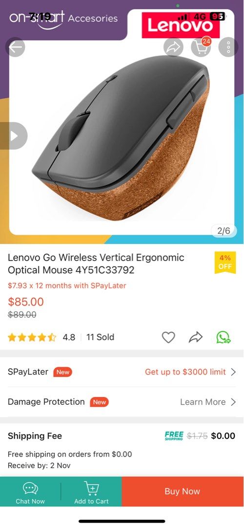 Lenovo Go Wireless Vertical Ergonomic Optical Mouse 4Y51C33792 ...