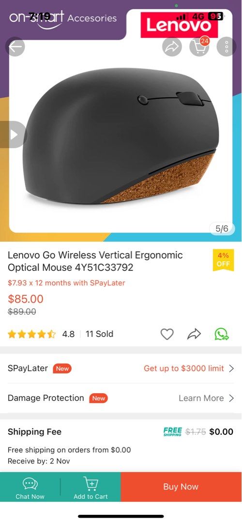 Lenovo Go Wireless Vertical Ergonomic Optical Mouse 4Y51C33792 ...