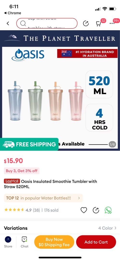 Oasis double wall smoothie tumbler, Furniture & Home Living, Kitchenware & Tableware, Water ...