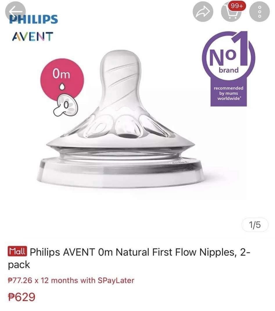 Philips AVENT 0m Natural First Flow Nipples, 2-pack, Babies & Kids ...