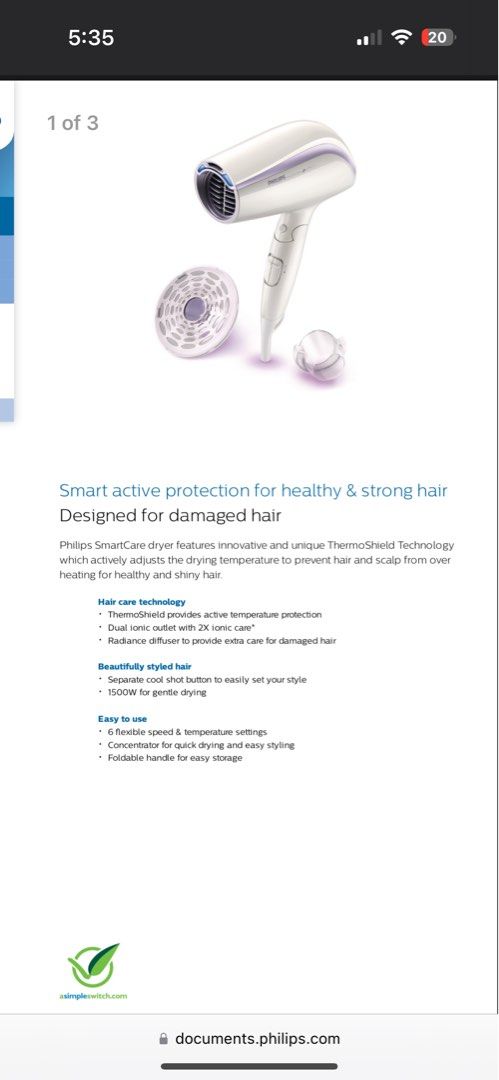Philips Smartcare 1600W Ionic Hairdryer, Beauty & Personal Care, Hair ...