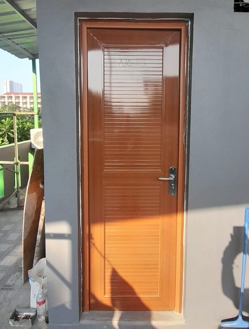 Pintu UPVC Full Premium Warna Coklat Motif Panel Garis Dimensional Urat ...