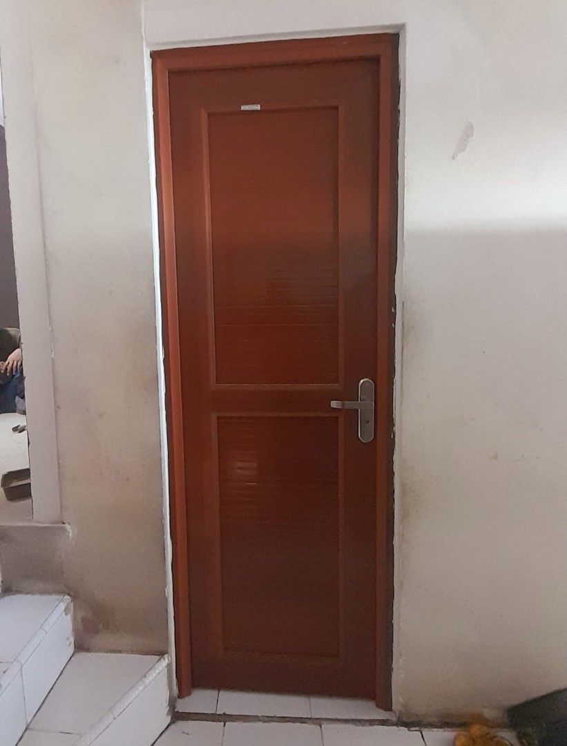 Pintu UPVC Full Premium Warna Coklat Motif Panel Garis Dimensional Urat ...