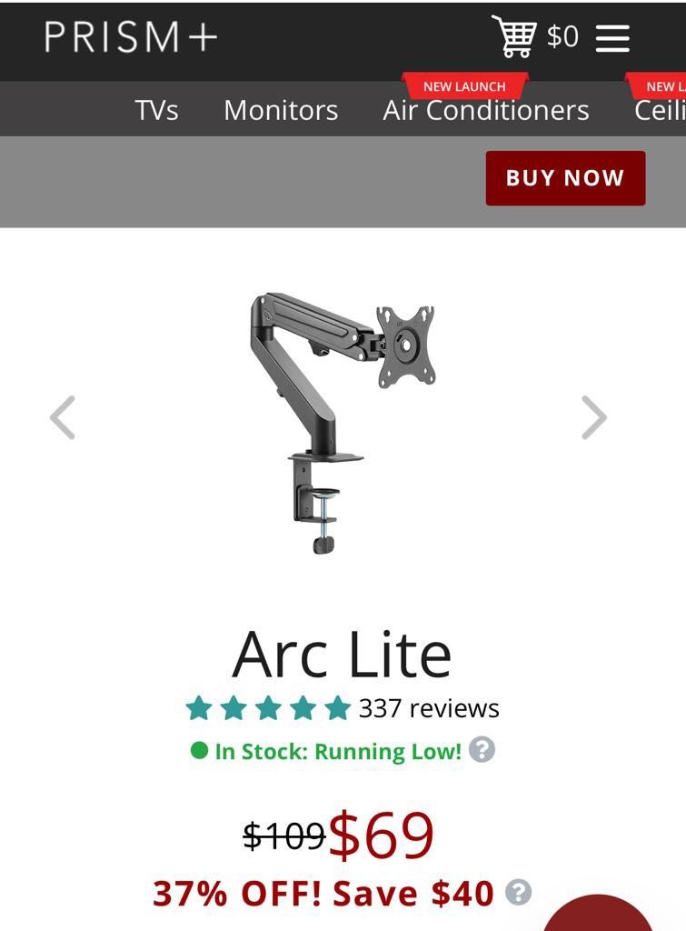 Prism Arc Lite Monitor Arm, Computers & Tech, Parts & Accessories, Monitor Screens on Carousell