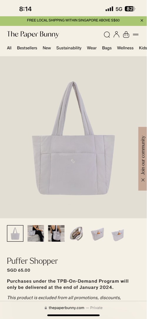 PUFFER SHOPPER (THE PAPER BUNNY), Women's Fashion, Bags & Wallets ...