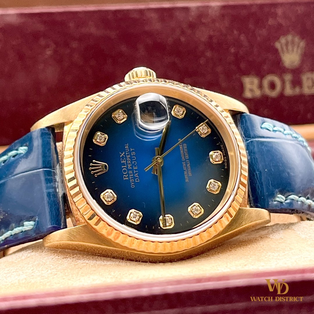 RARE 1989 FULL SET 36MM Rolex OP Datejust 10PT Big Diamond Blue ...