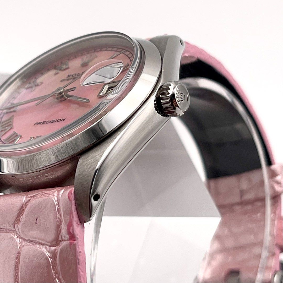 RETRO 34mm Rolex Oysterdate Precision Pink Pearl Custom Dial 6694 ...
