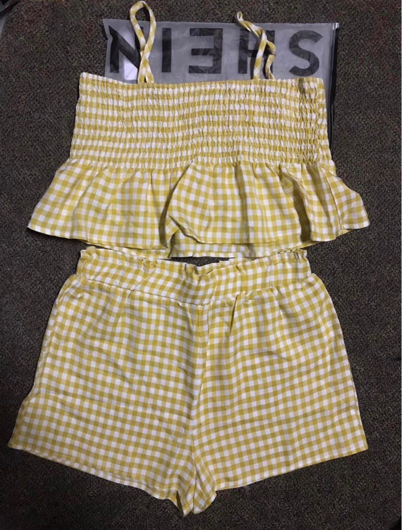 Shein Yellow Checkered Coordinates, Women's Fashion, Dresses & Sets ...