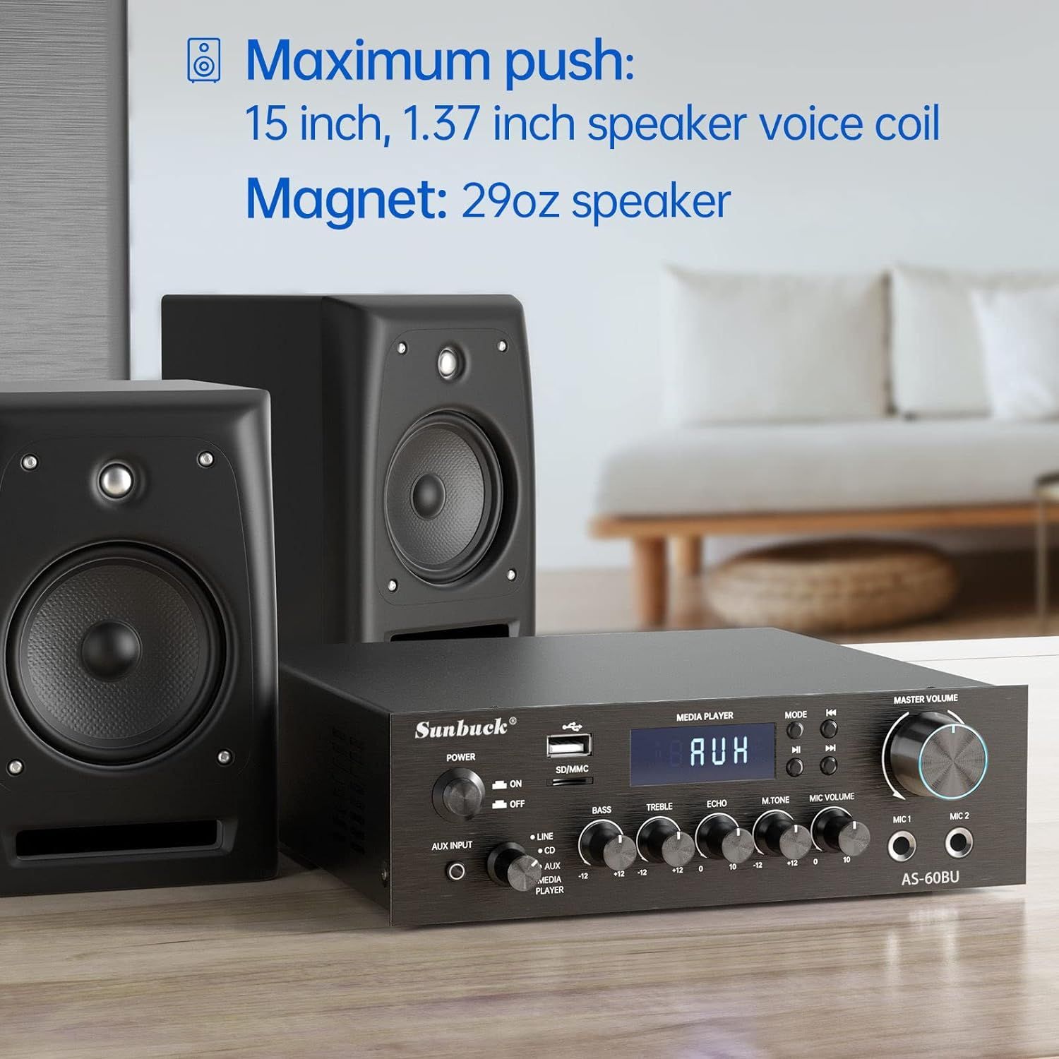 Sunbuck Home Audio Amplifier Stereo Receivers with Bluetooth 5.0, 300W ...