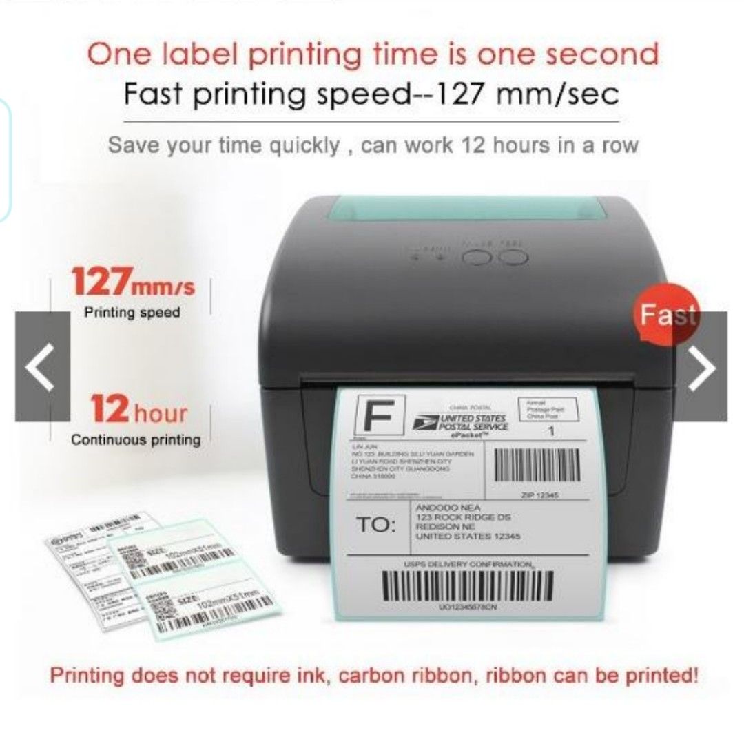 Thermal Airway Bill AWB inkless Printer A6 20-100mm label sticker notes ...