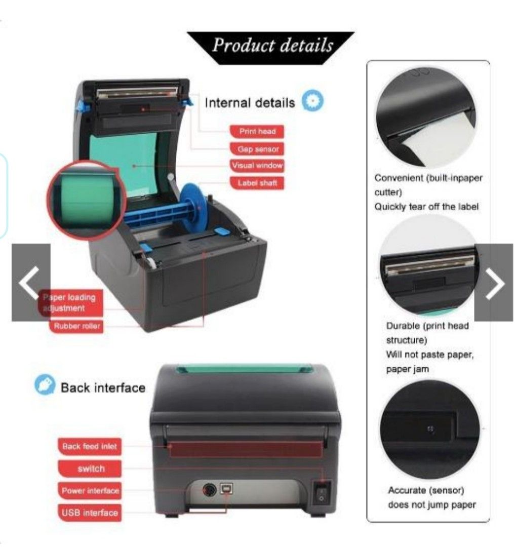 Thermal Airway Bill AWB inkless Printer A6 20-100mm label sticker notes ...