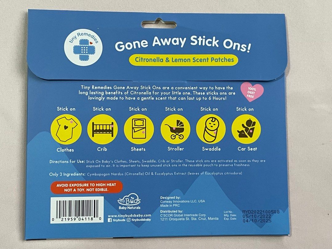 TINY BUDS Gone Away Stick Ons Gentle Citronella and Lemon Scent (12 or 24 Stickers) / Natural ...