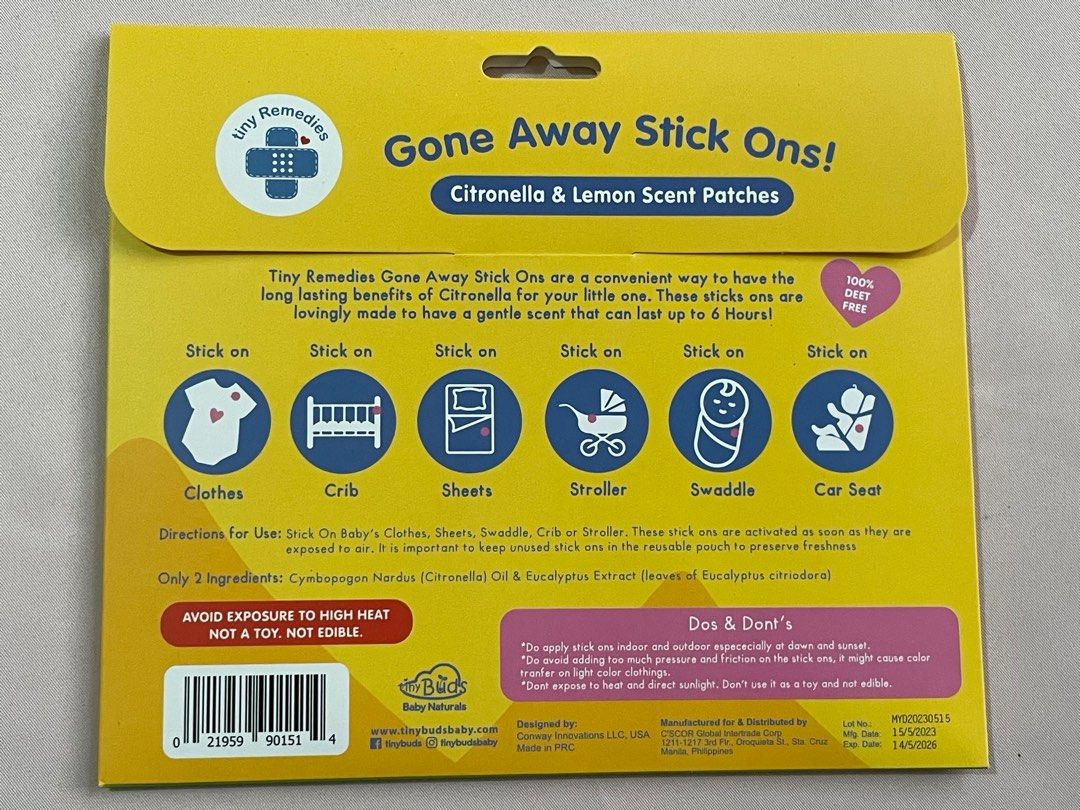 TINY BUDS Gone Away Stick Ons Gentle Citronella and Lemon Scent (12 or ...
