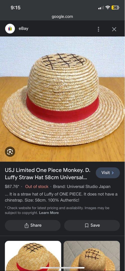 Topi Jerami One Piece Original BNWT - Straw Hat One Piece - Topi Luffy ...
