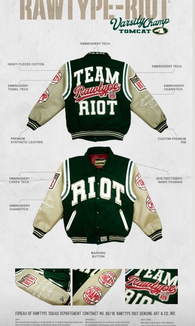 VARSITY CHAMP RAW TYPE RIOT TOMCAT 4 ORIGINAL RAWTYPE JAKET LIMITED ...