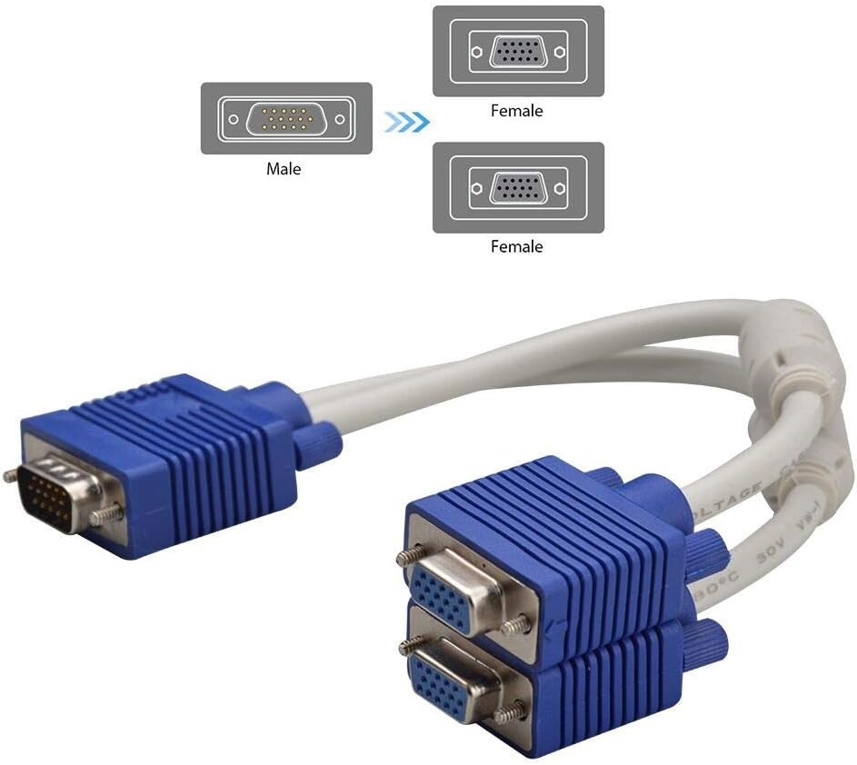 VGA Splitter Cable,Oxsubor 15Pin 1 Male to 2 Female Y Adapter Monitor ...