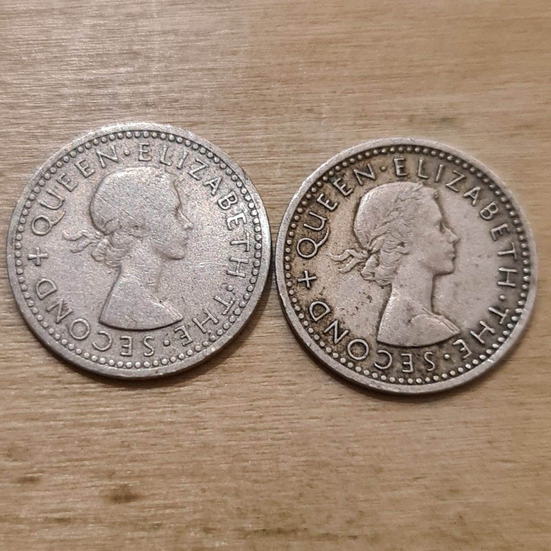 1957, 1962 Rhodesia and Nyasaland Queen Elizabeth II 3 Pence Coins ...