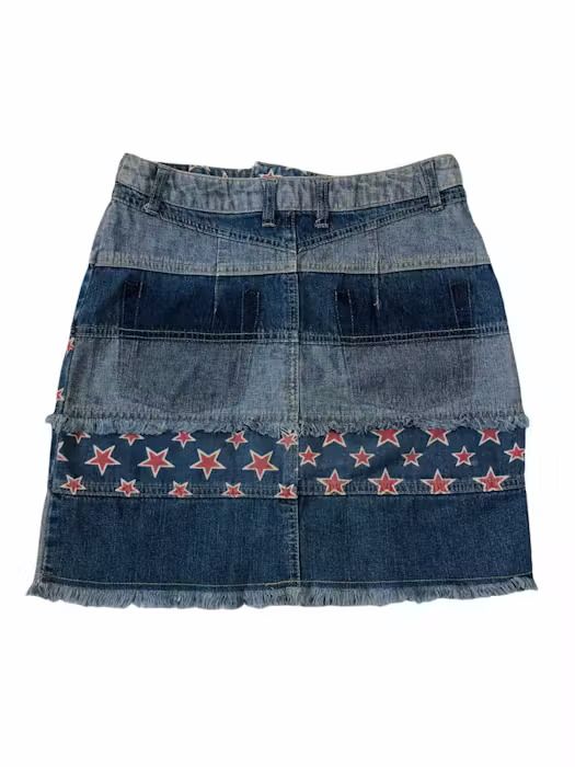 1990s Hysteric Glamour - Patchwork Hagi Star Denim Skirt, Fesyen Wanita ...