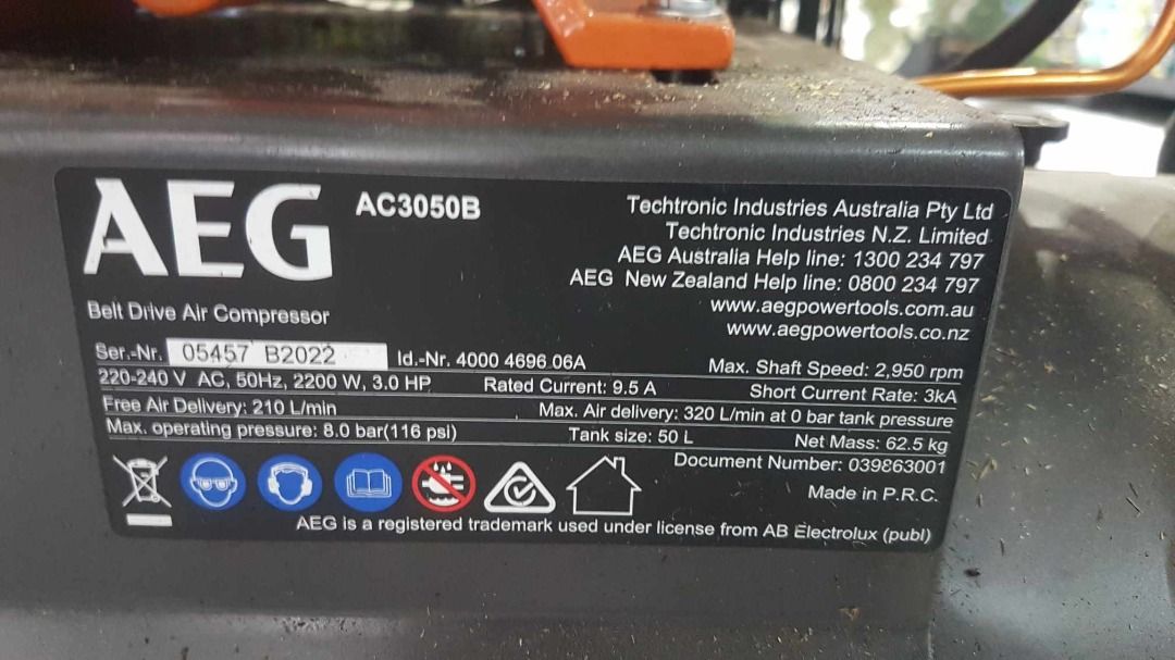 AEG Belt Driven Air Compressor, Commercial & Industrial, Construction ...