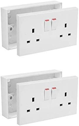 Axiom 13A Double White Switched Socket & Double Surface Mount 25mm ...