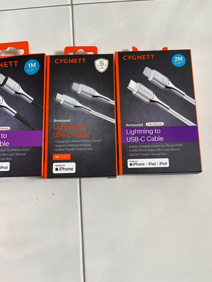 Brand new Armoured Cygnett Lightning to USB C and USB A Cables, Mobile ...