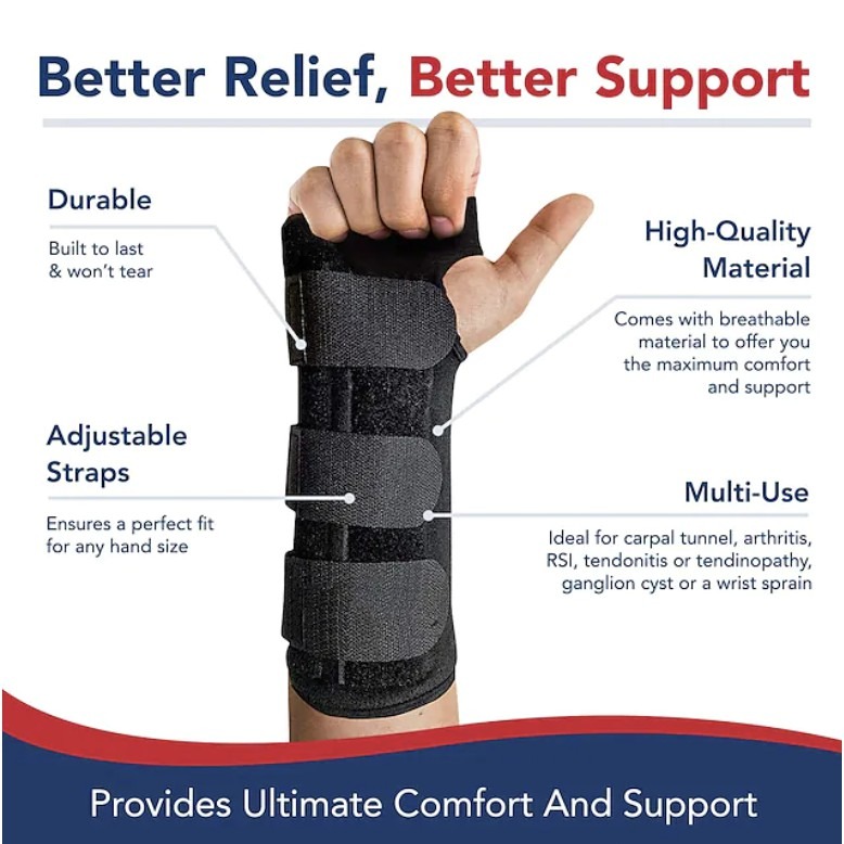 Carpal Tunnel Hand Wrist & Thumb Brace / Splint Adjustable Velcro Strap ...