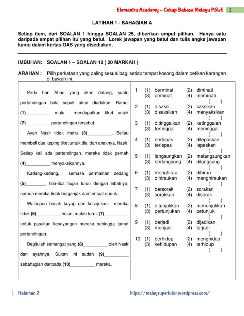 Cekap Bahasa Melayu PSLE P5 P6 Malay Language Paper 2 PDF Assessment Practice Papers, Hobbies ...