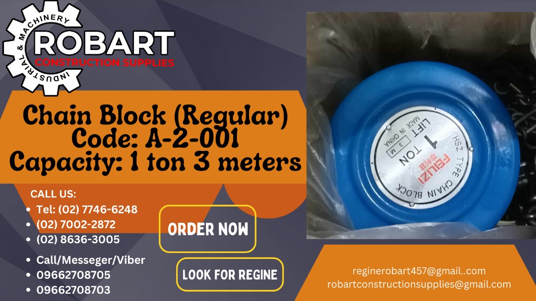 Chain Block (Regular) Code: A-2-001 Capacity: 1 ton 3 meters ...