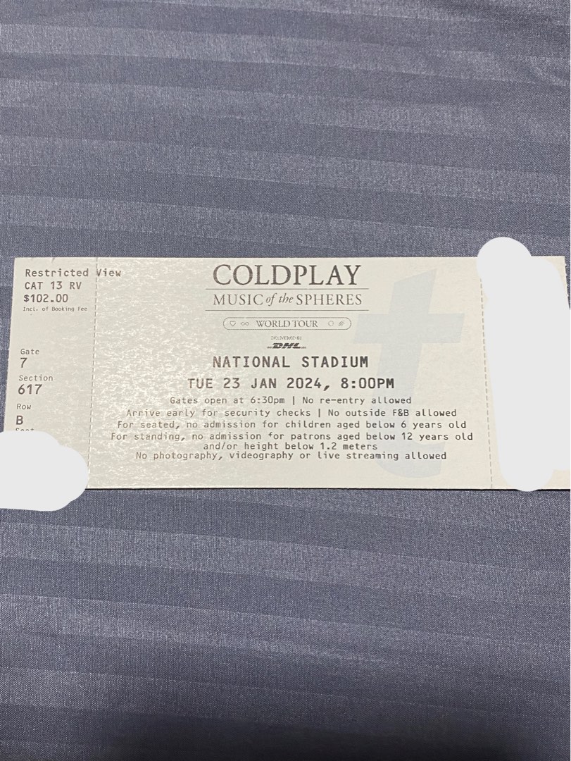 Coldplay Physical Ticket Cat 13 x1, Tickets & Vouchers, Event Tickets on Carousell