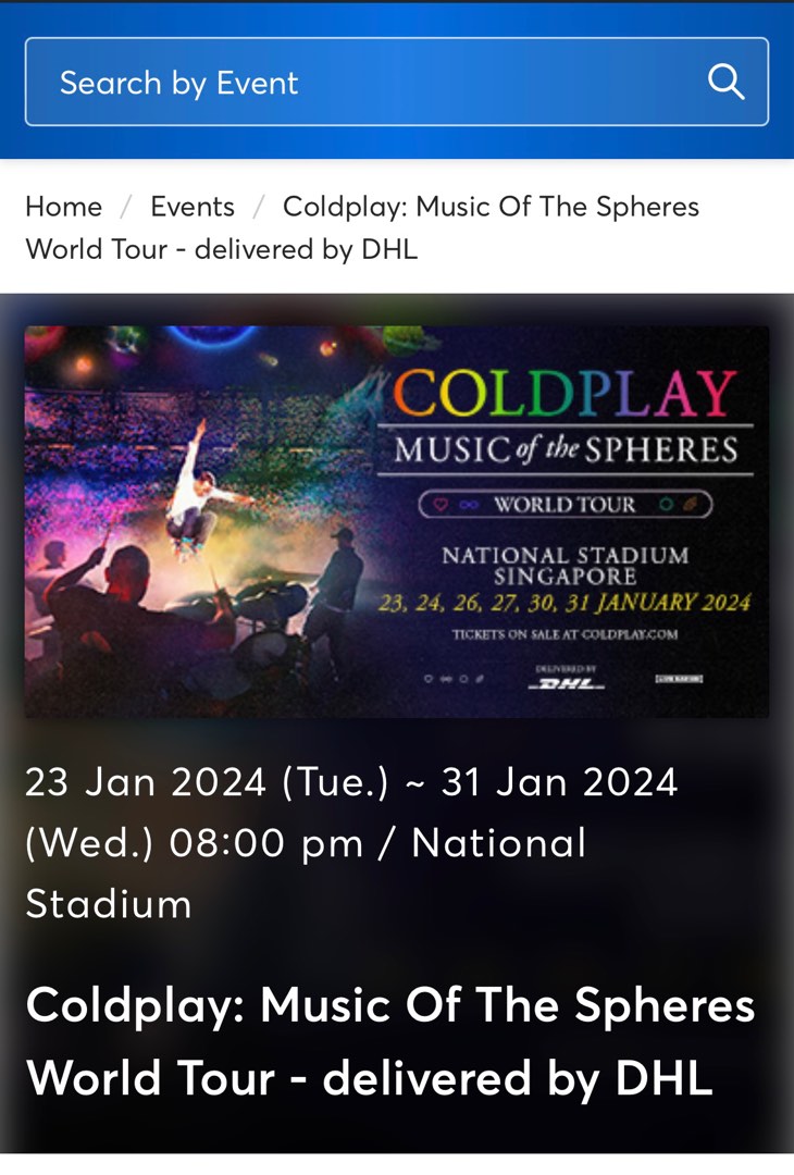 Coldplay concert ticket (27 Jan), Tickets & Vouchers, Event Tickets on ...