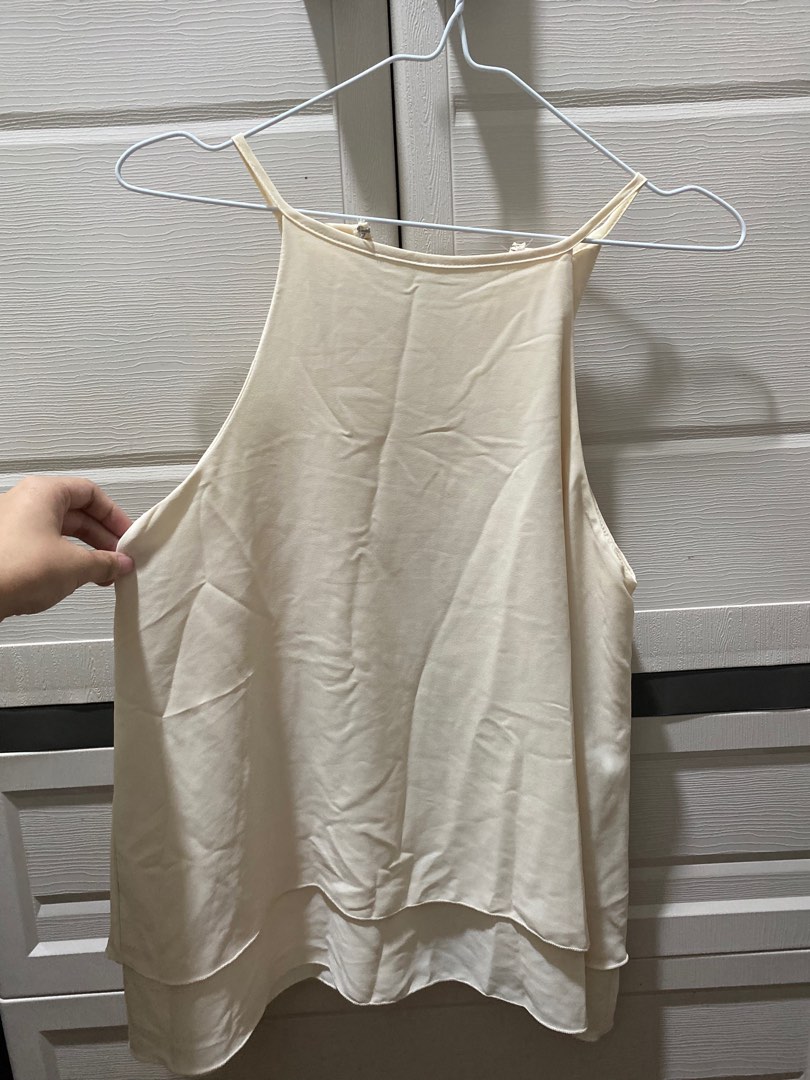 Cream Halter Top, Women's Fashion, Tops, Sleeveless on Carousell