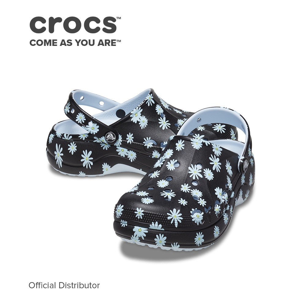 Crocs Women's Baya Platform Printed Clog in Black Daisy, Women's Fashion, Footwear, Flats ...