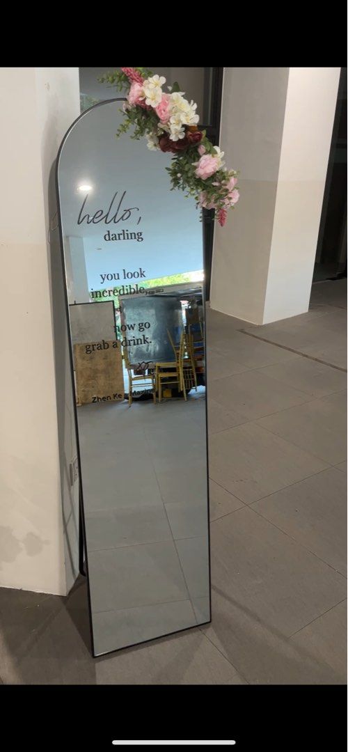 Curved black frame mirror with stand, Furniture & Home Living, Home ...