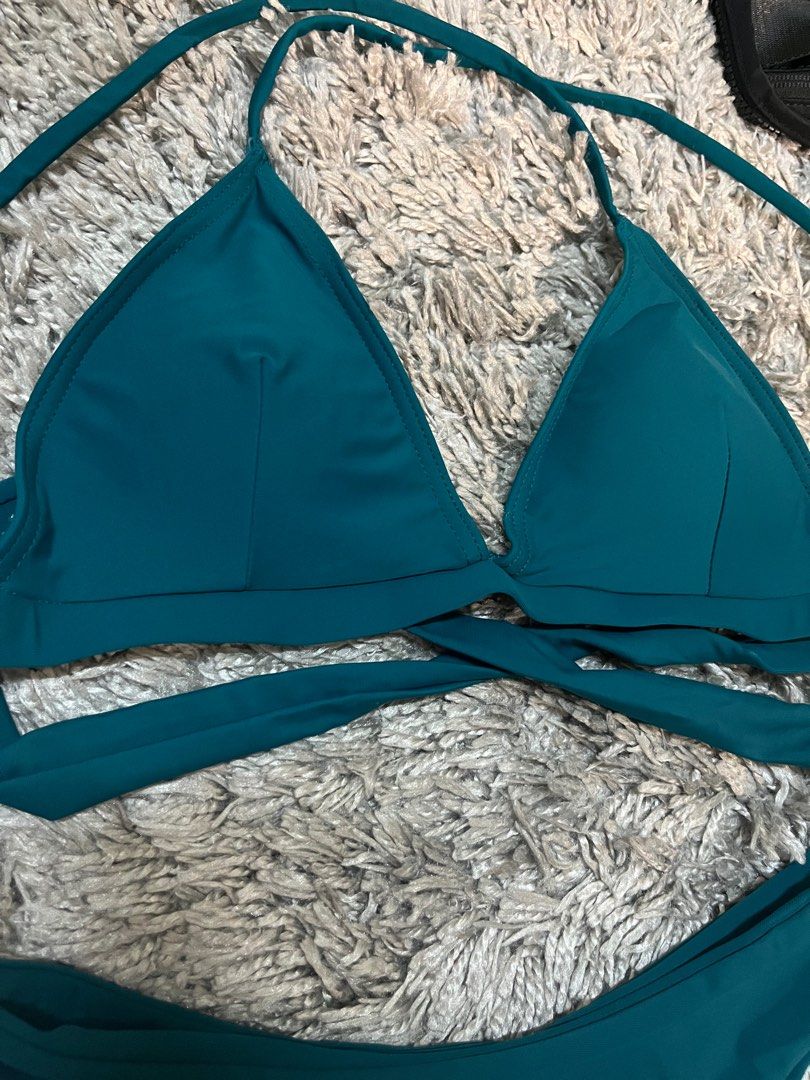 Dark Aqua Green Triangle Bikini Set, Women's Fashion, Swimwear, Bikinis ...