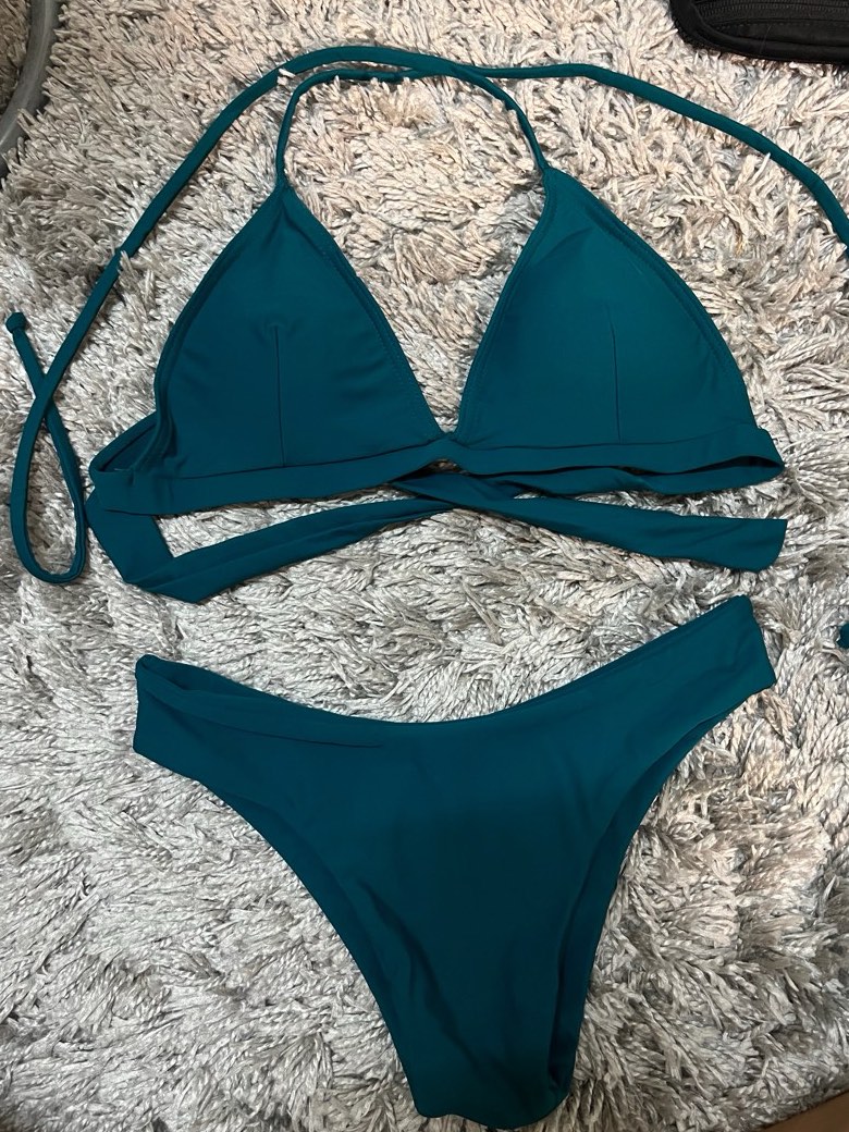 Dark Aqua Green Triangle Bikini Set, Women's Fashion, Swimwear, Bikinis ...