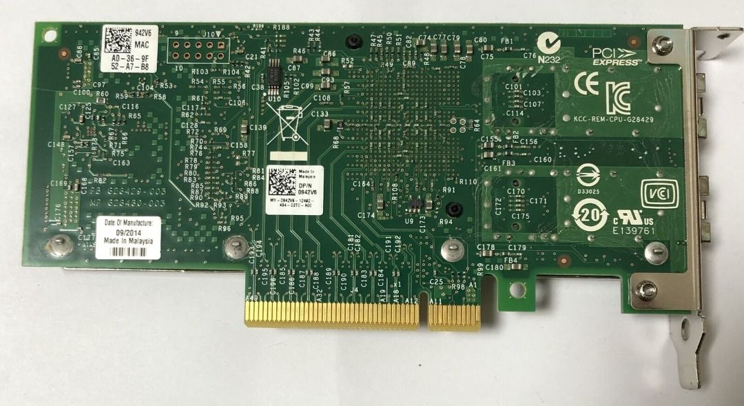 DELL Intel X520-DA2 X520 10Gb SFP+ Network Adapter 0942V6 0XYT17 Low ...