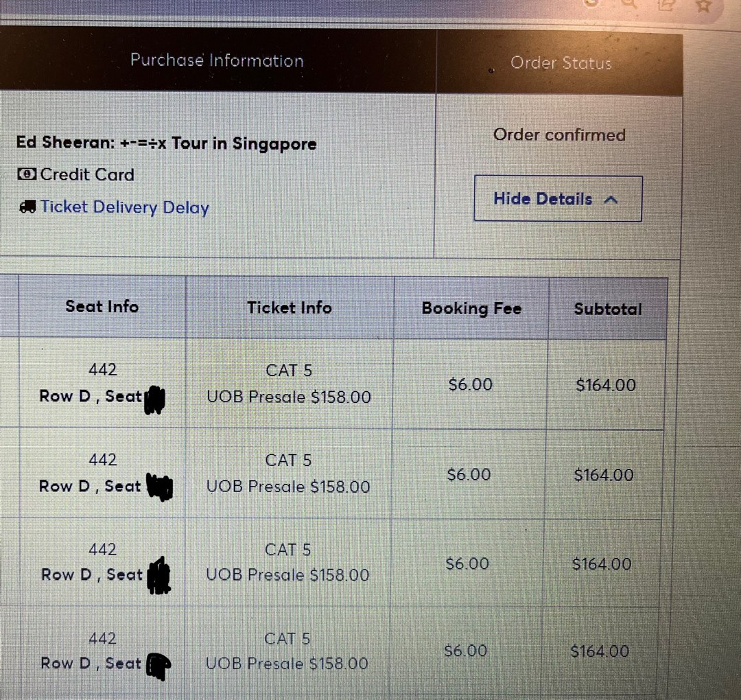 Ed Sheeran Cat 5 x 4 tickets in a row, Tickets & Vouchers, Event ...