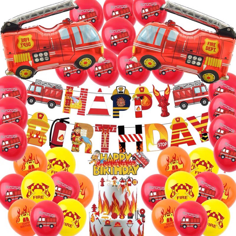 Fireman Fire Truck Theme (w Foil Balloons) Balloons Decoration Set ...