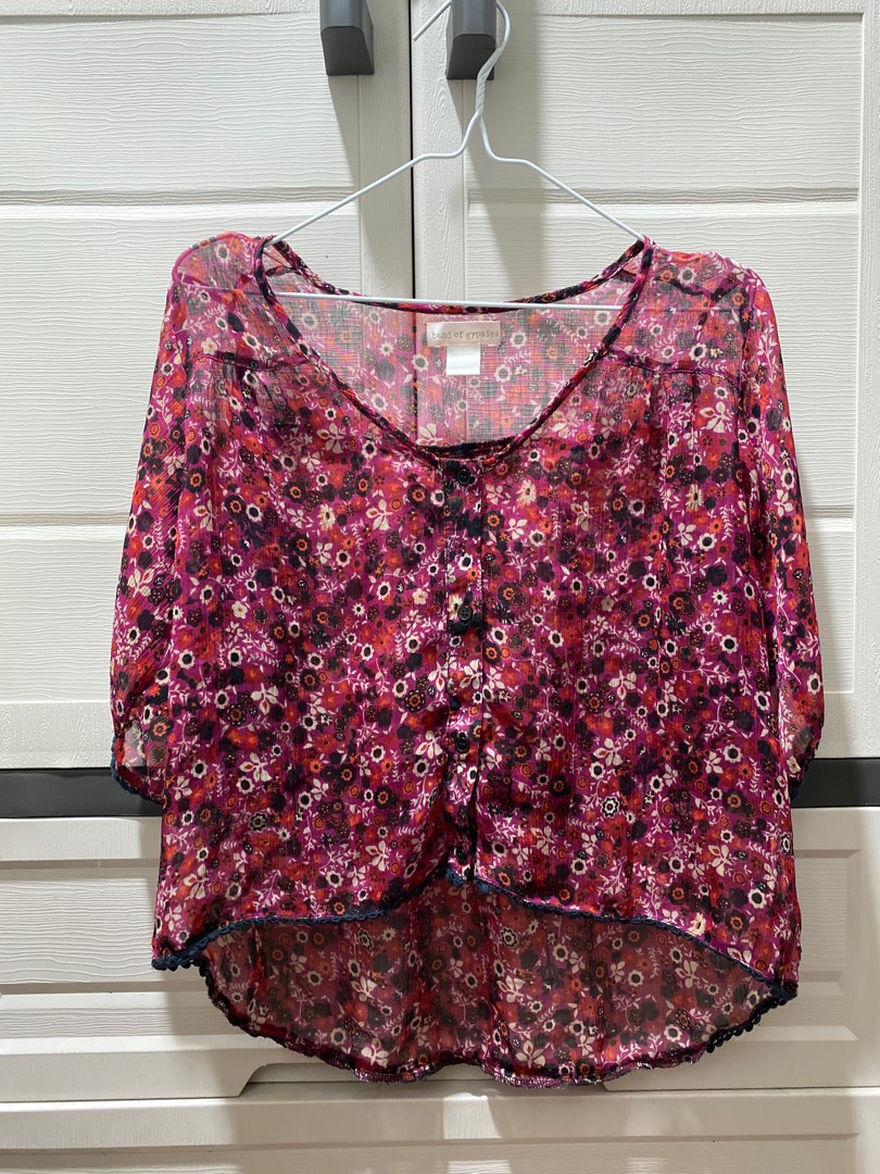 Floral Sheer flow top, Women's Fashion, Tops, Blouses on Carousell