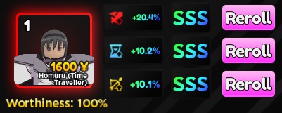 Full SSS Stats Homura | Anime Adventures [ROBLOX], Video Gaming, Gaming ...