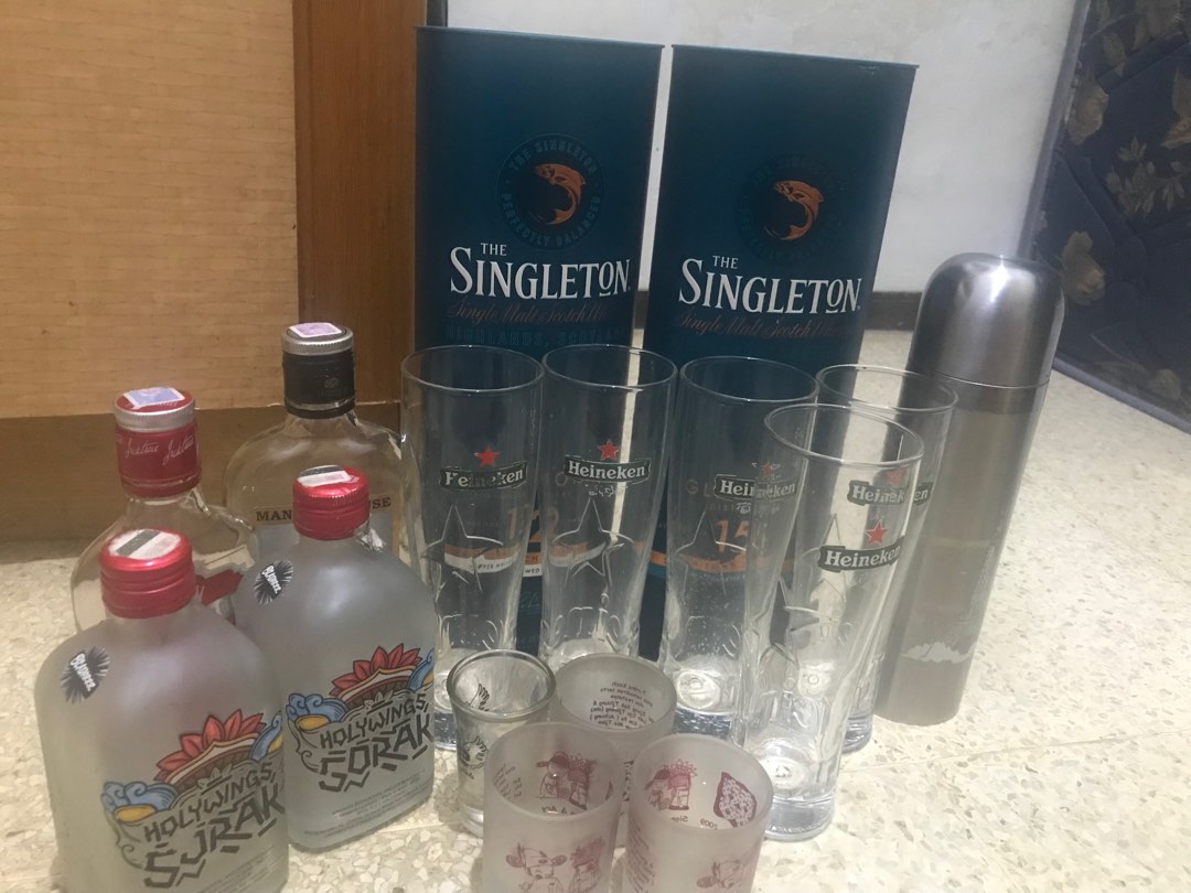 Gelas bir bintang,seloki,botol2 minum,box wine kosong,tumbler alumunium ...