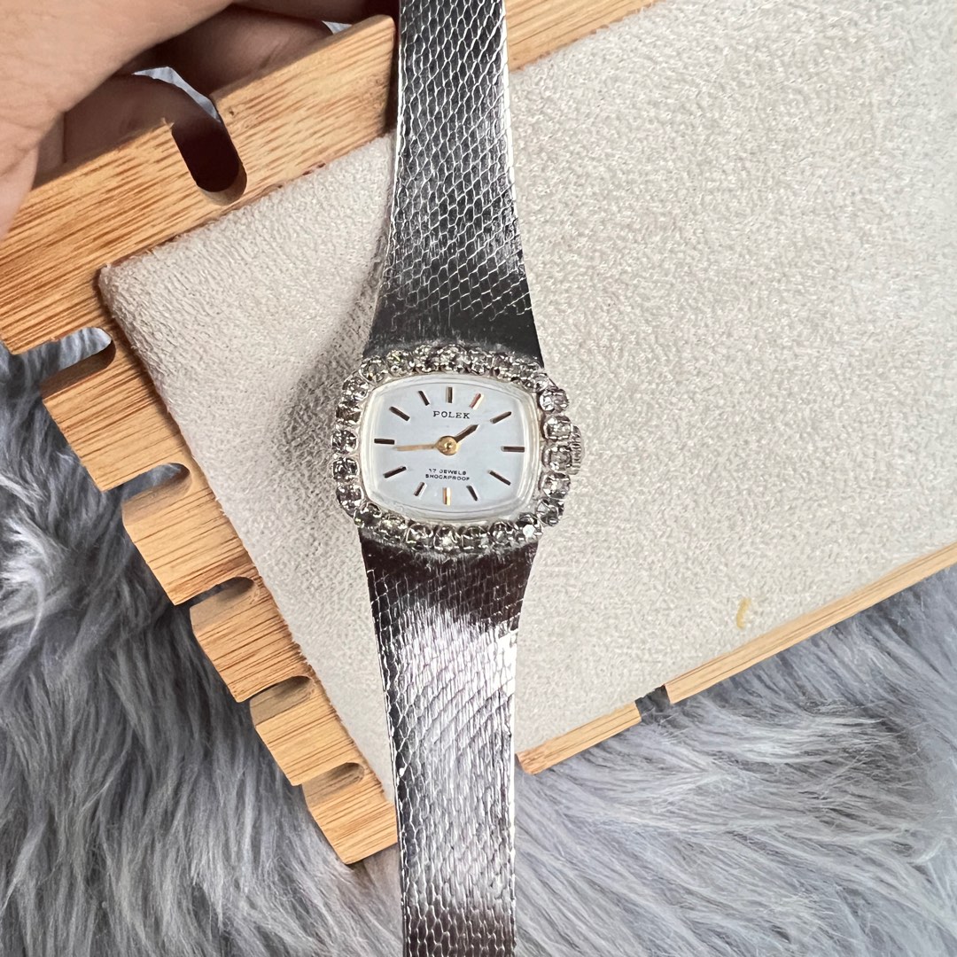 Genuine Vintage Polek Square Ladies Watch Winding with Jewel Stones ...