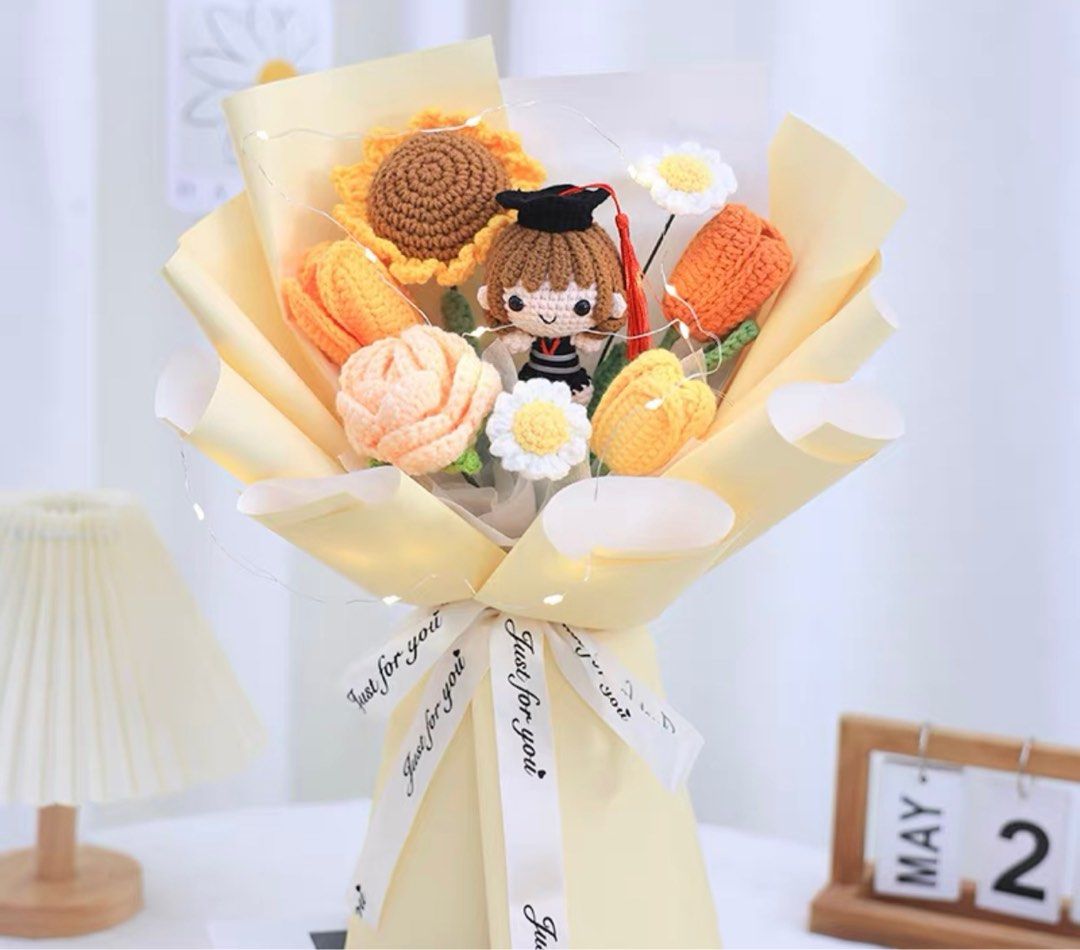 Graduation flower bouquet crochet flower, Hobbies & Toys, Flowers ...