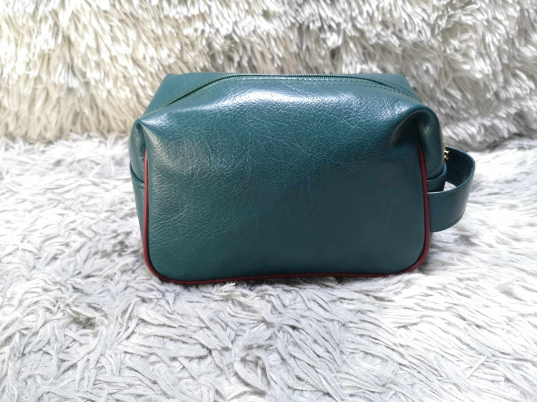 Green Leather Zipper Pouch Bag, Women's Fashion, Bags & Wallets, Purses ...