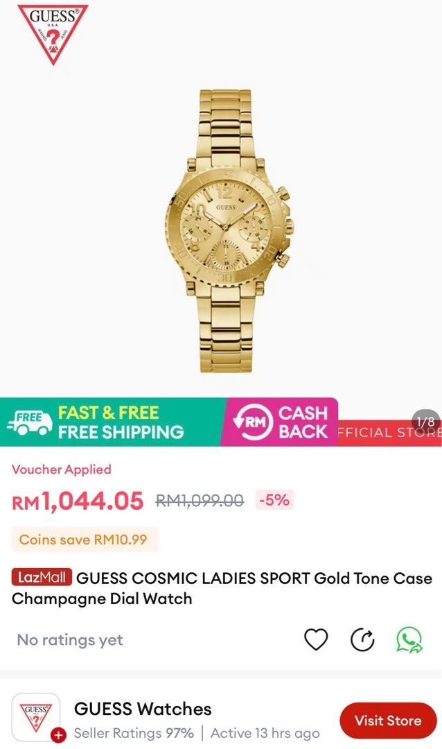 GUESS COSMIC LADIES SPORT GOLD COLOR, Luxury, Watches on Carousell