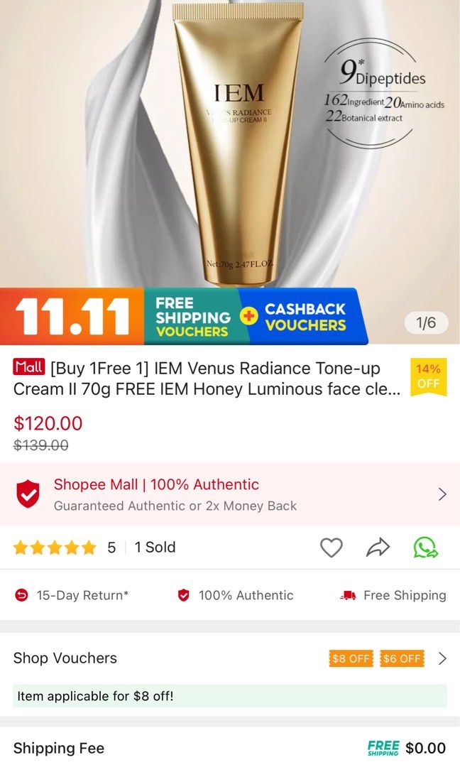 IEM Venus radiance tone-up cream, Beauty & Personal Care, Face, Face ...