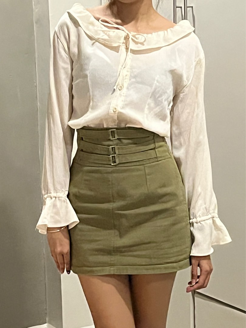 Korean Ruffle Blouse, Women's Fashion, Tops, Longsleeves on Carousell