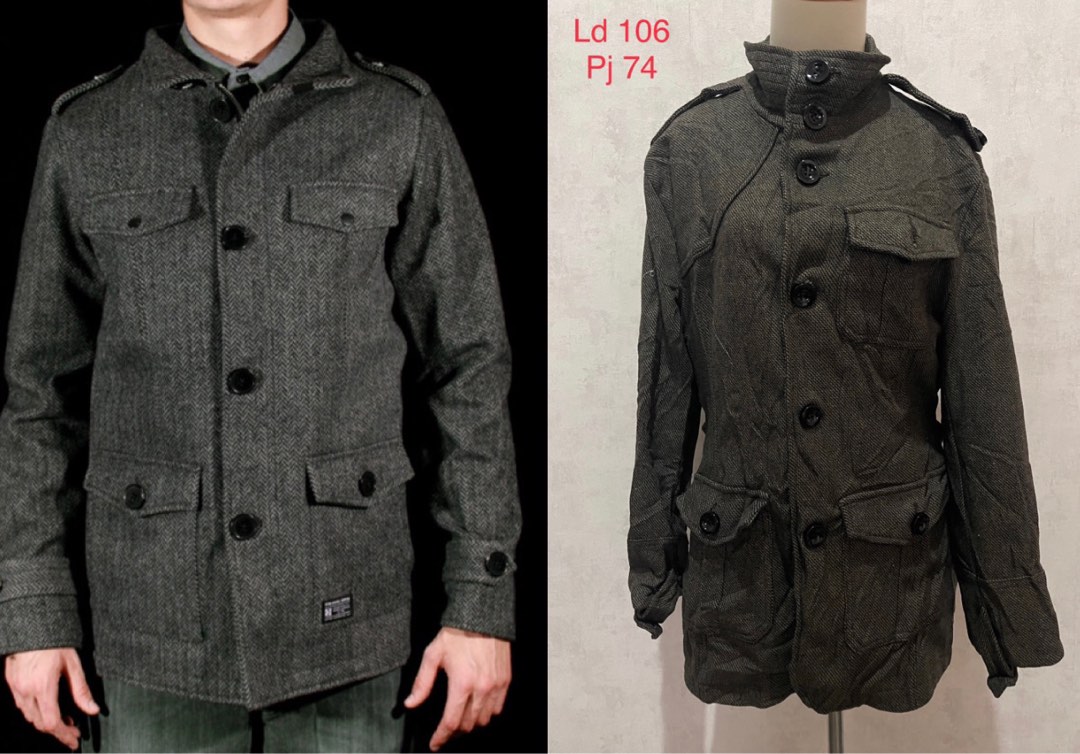 Lean van jean long coat pria tebal turtle neck, Fesyen Pria, Pakaian ...