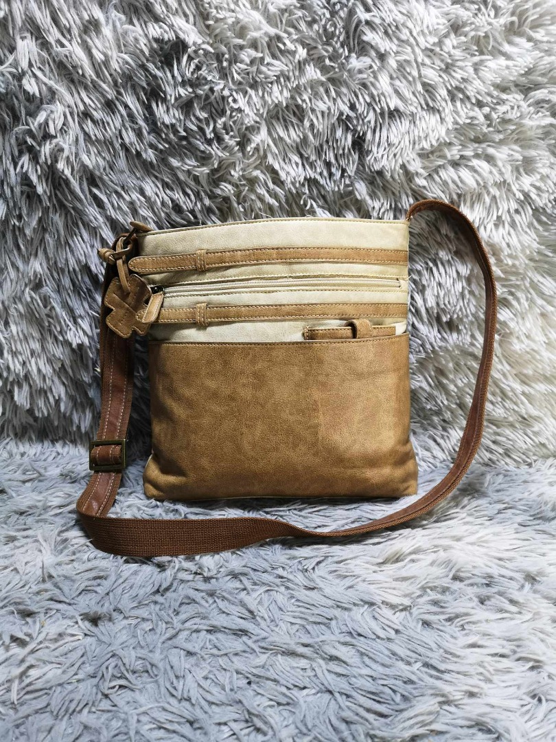 Light Brown Zipper Leather Messenger Bag, Men's Fashion, Bags, Sling ...